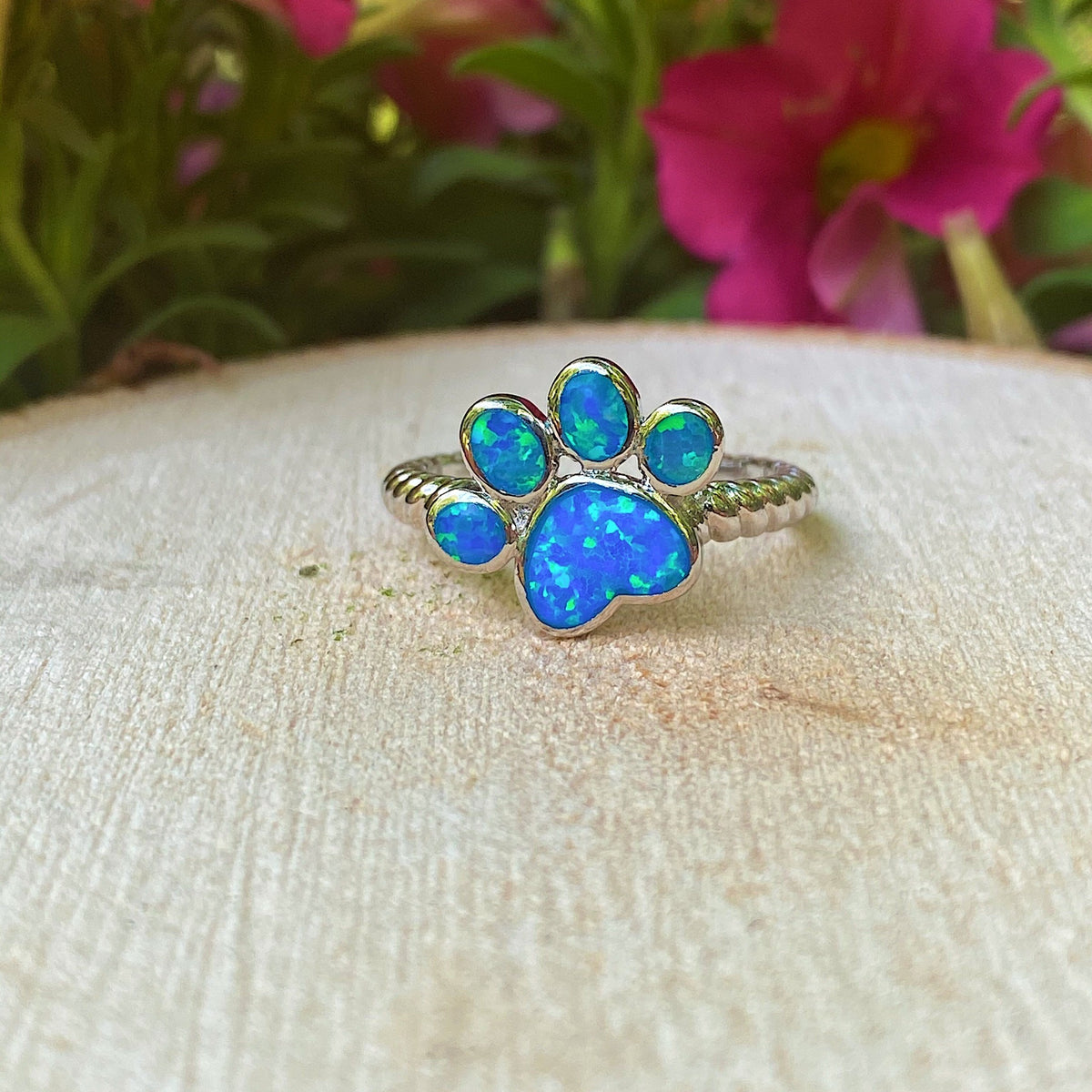 Blue Opal Paw Print Ring – Pet&Love.co